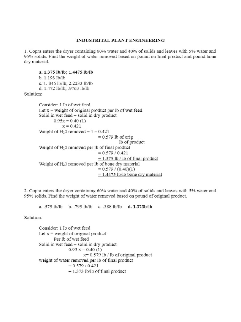 Industrial Plant Eng'g Problems With Solution | PDF