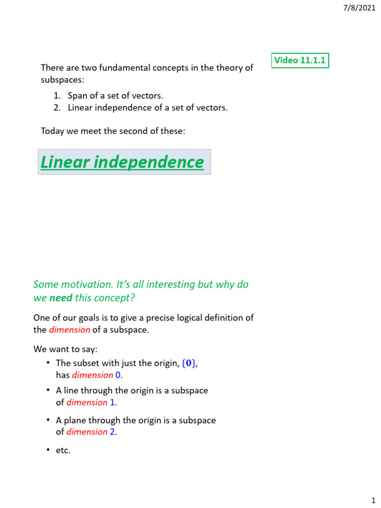 Linear Independence Printable | PDF