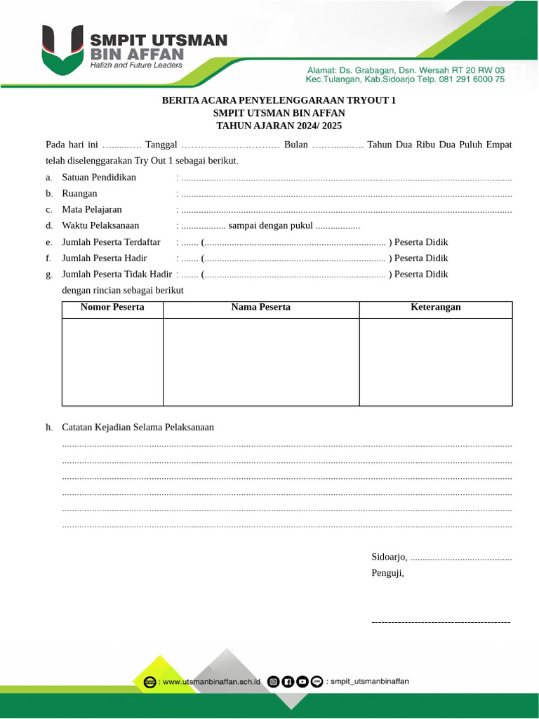 Berita Acara & Daftar Hadir TRYOUT 1 2024 | PDF Berita Acara & Daftar Hadir TRYOUT 1 2024 | PDF