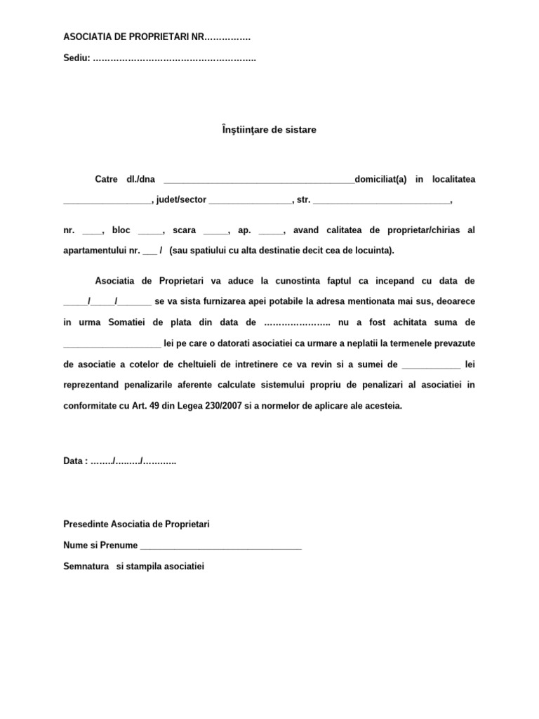 Model Somatie-de-plata-Restantieri-Asociatii de Proprietari | PDF