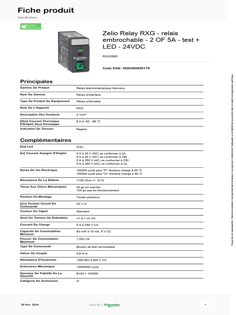 Schneider Electric - Harmony-Relais-Électromécaniques - RXG22BD | PDF