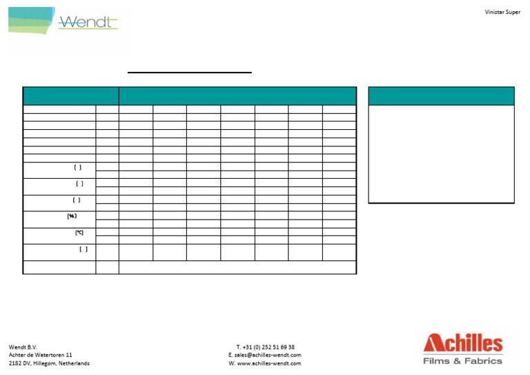 Achilles PVC Film Vinistar Super Datasheet | PDF