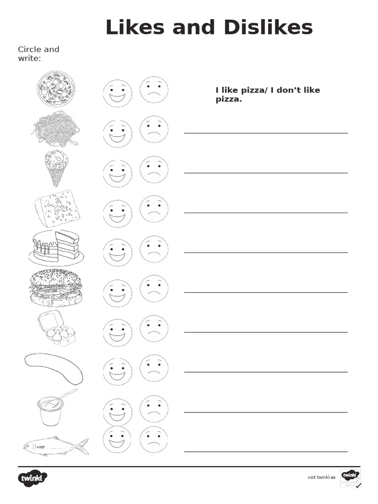 Es2 FL 124 A1 Ficha de Actividad Gustos La Comida en Ingleacutes | PDF