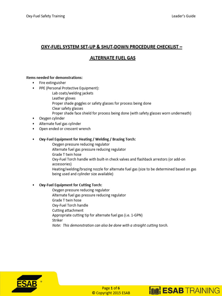 Oxy Fuel System Set Up & Shut Down Procedure Checklist - Alternate Fuel ...