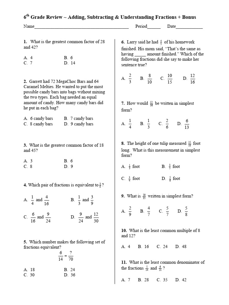 6th Grade Review 1 | PDF | Area | Elementary Mathematics