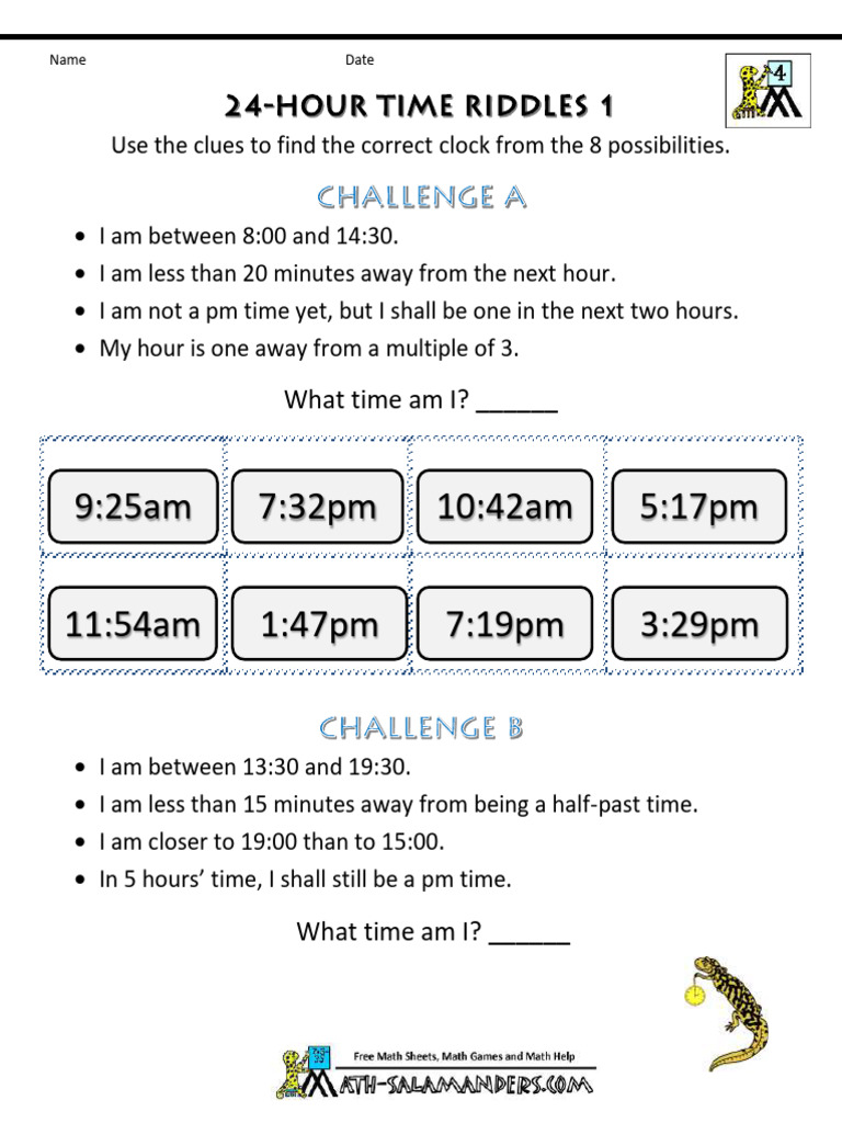 24 Hour Time Riddles 1 | PDF | Language Arts & Discipline