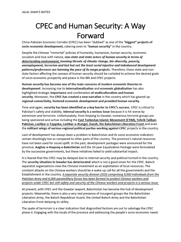 CPEC and Human Security A Way Forward | PDF