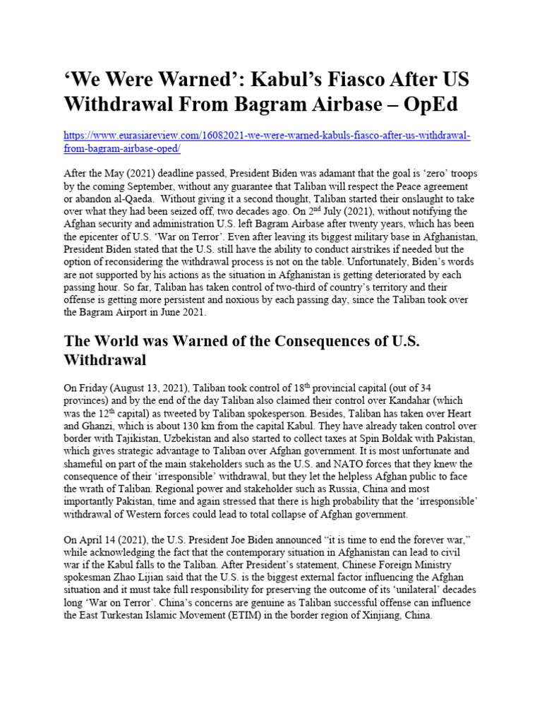 Kabul's Crisis Post-US Bagram Withdrawal | PDF | Afghanistan ...