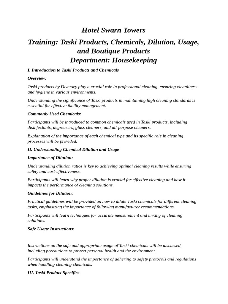 Taski Products, Chemicals, Dilution, Usage, and Boutique Products | PDF