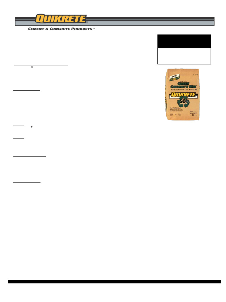 QUIKRETE Green Concrete Mix 1101 63 Product Data 1835982 | PDF