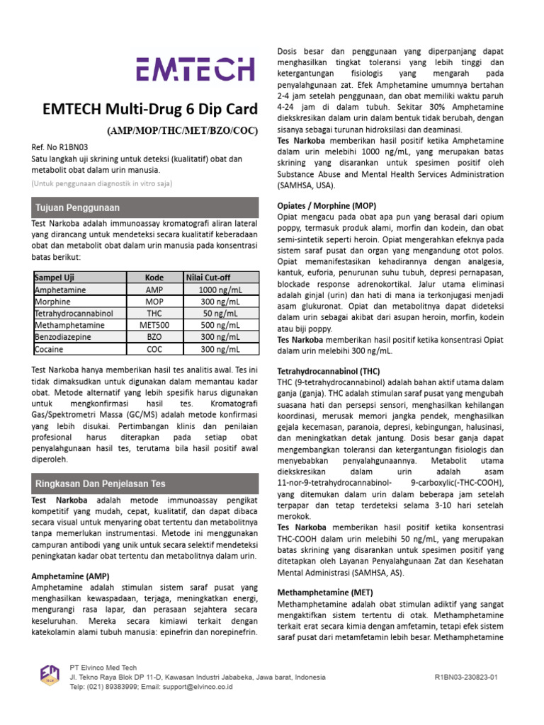 Ifu Emtech Multi-Drug 6 Dip Card | PDF