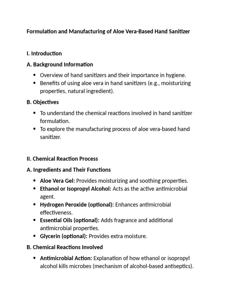 Formulation and Manufacturing of Aloe Vera-Based Hand Sanitizer | PDF