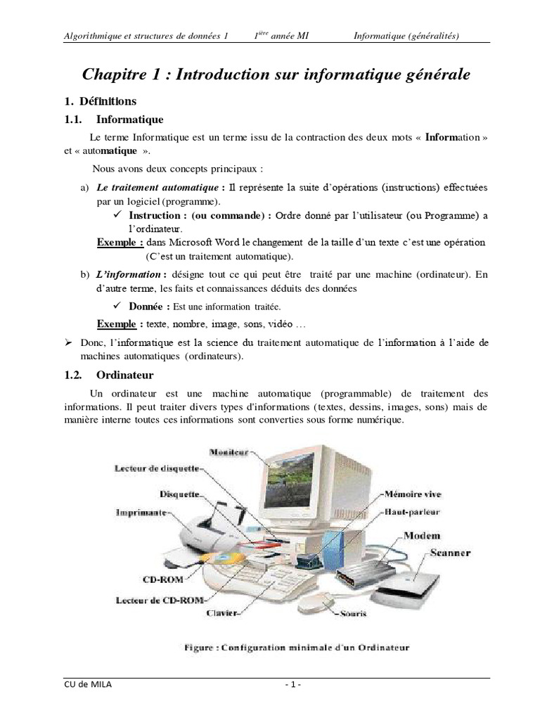 Chapitre 1 Introduction Sur Informatique | PDF