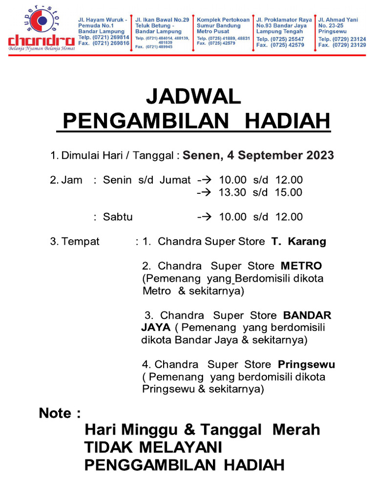 Syarat Pengambilan HADIAH PEMENANG UNDIAN CHANDRA | PDF