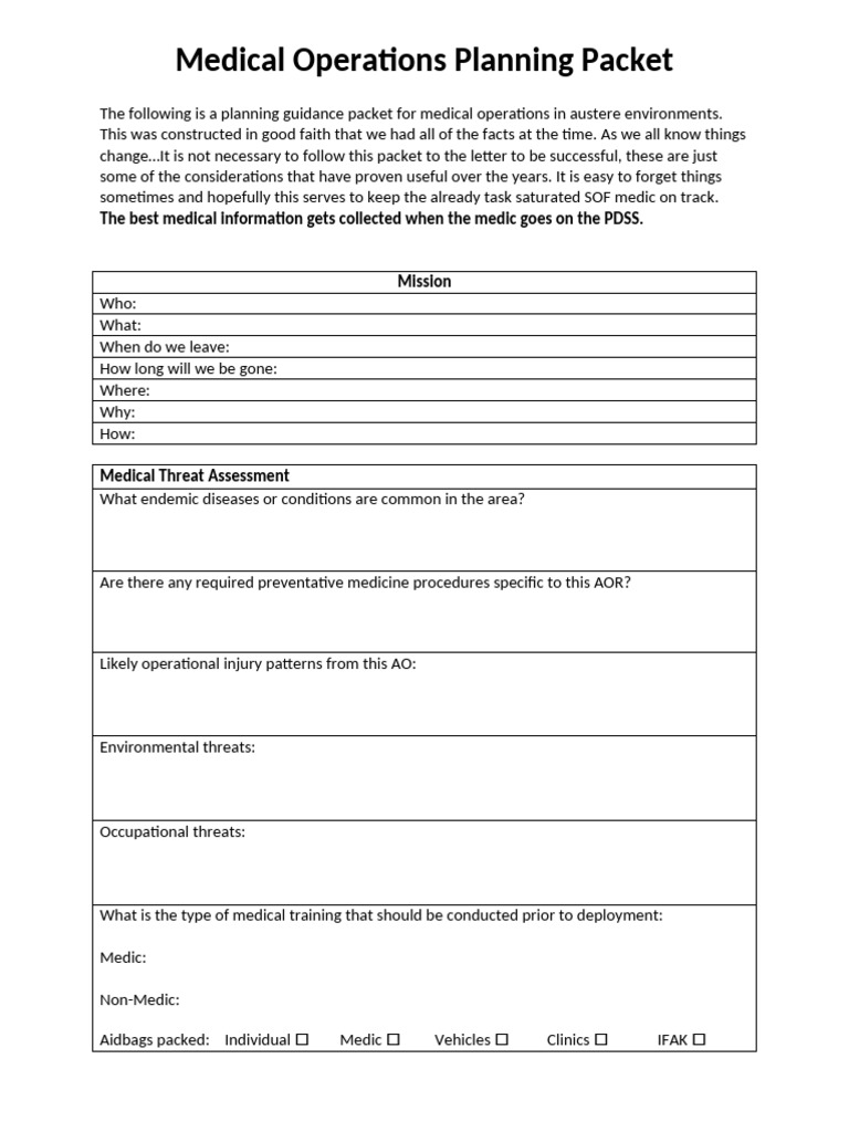 Medical Operations Planning Packet | PDF