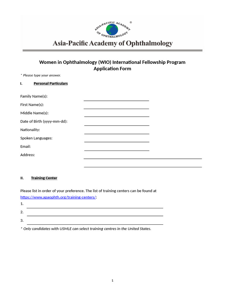APAO WIO IFP - Application Form | PDF