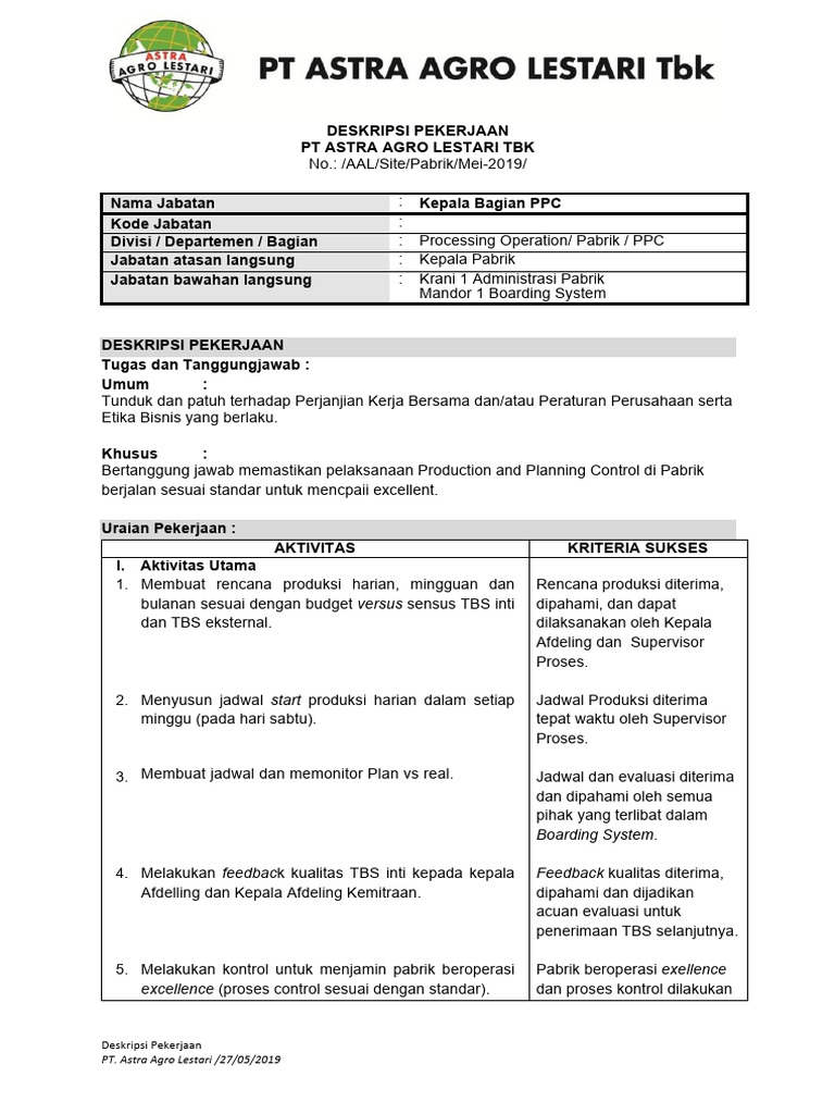 Kepala Bagian PPC 1 | PDF
