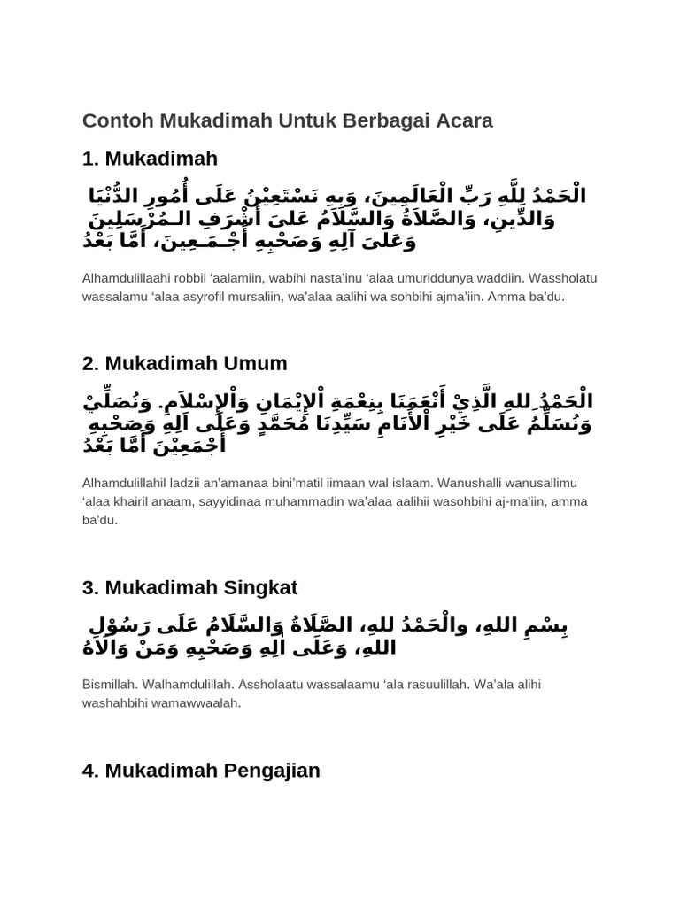 Contoh Mukadimah Untuk Berbagai Acara | PDF