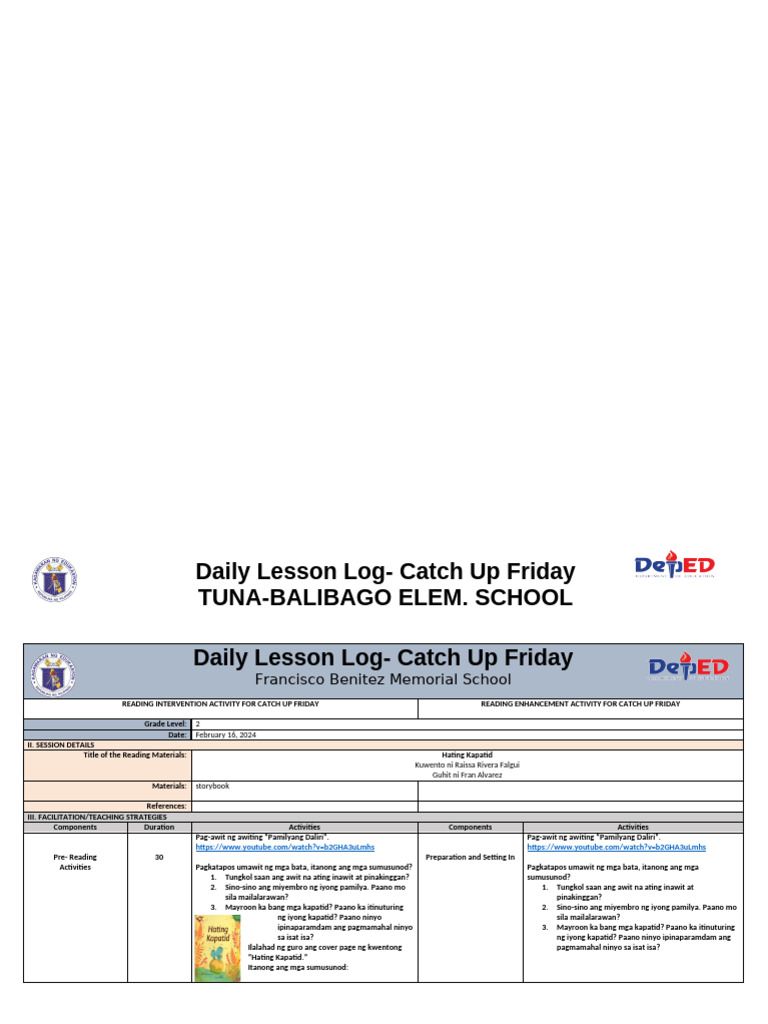 Catch Up Friday DLL READING | PDF