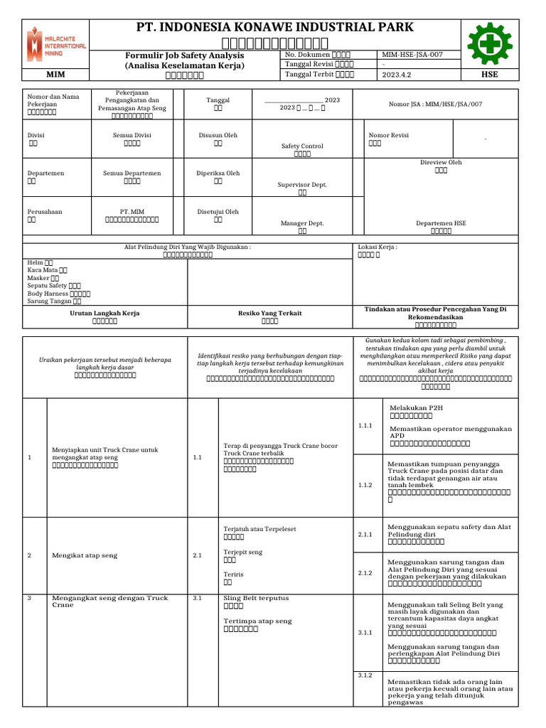 HSE-JSA-JSA Pengangkatan Dan Pemasangan | PDF