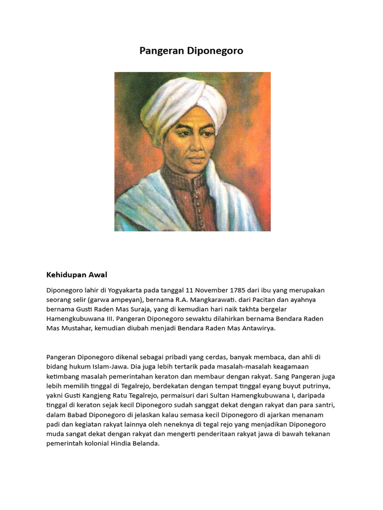 Pangeran Diponegoro: Kehidupan Awal | PDF