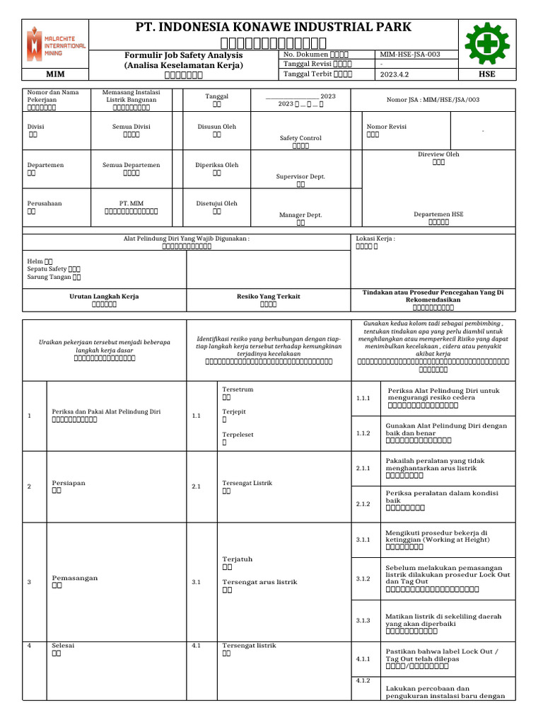 HSE-JSA Memasang Instalasi Listrik Bangunan | PDF HSE-JSA Memasang Instalasi Listrik Bangunan | PDF