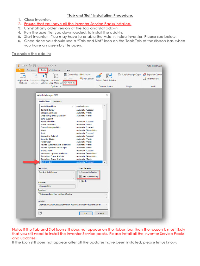 Tab and Slot Installation Procedure | PDF