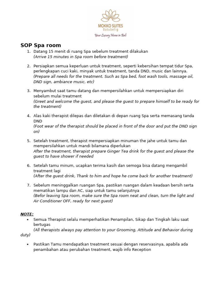 SOP Spa Room | PDF