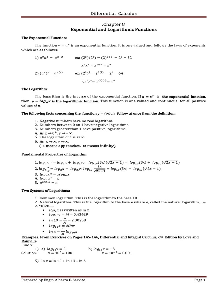 Chapter 8 Exponential and Logarithmic Functions | PDF Chapter 8 Exponential and Logarithmic Functions | PDF