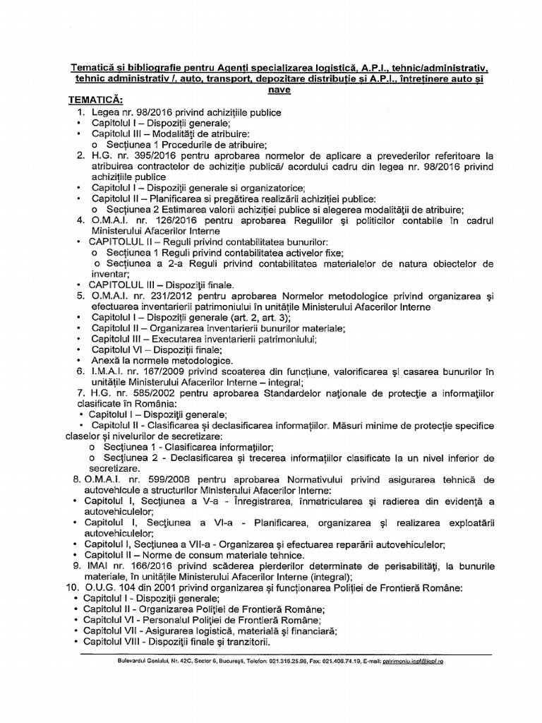 Tematică Și Bibliografie Concurs | PDF