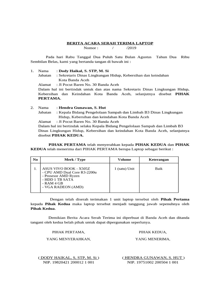 BERITA ACARA Serah Terima Laptop | PDF