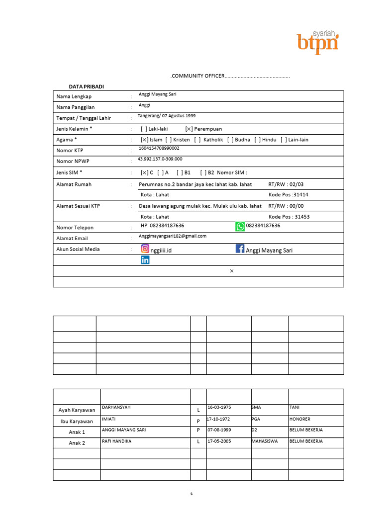 Form Biodata Pelamar - 2024 | PDF