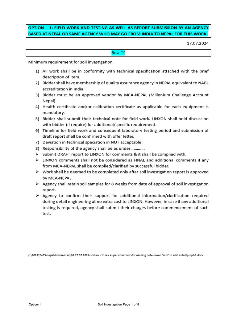 Soil Investigation RFQ R1 OPTION1 | PDF