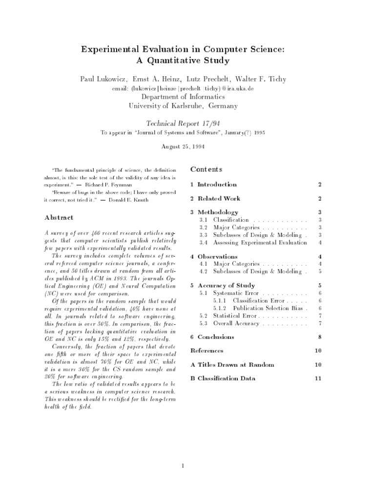 Experimental Evaluation in Computer Scie | PDF