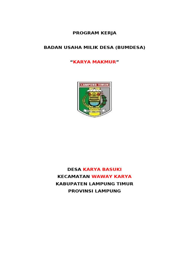 Program Kerja BUM Desa ............ | PDF