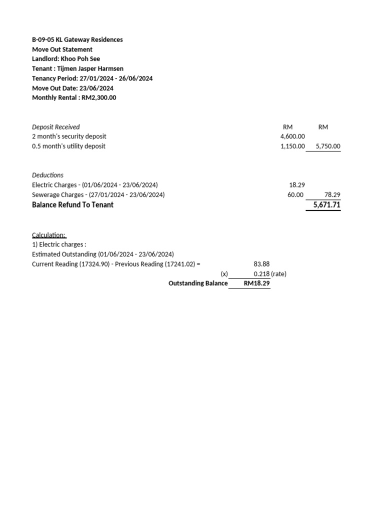 Move Out Statement (Syaf) | PDF