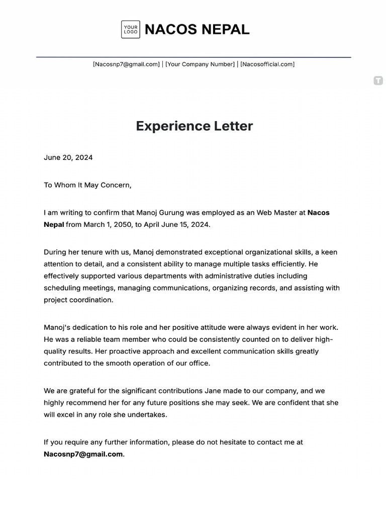 Free Experience Letter Generator | PDF