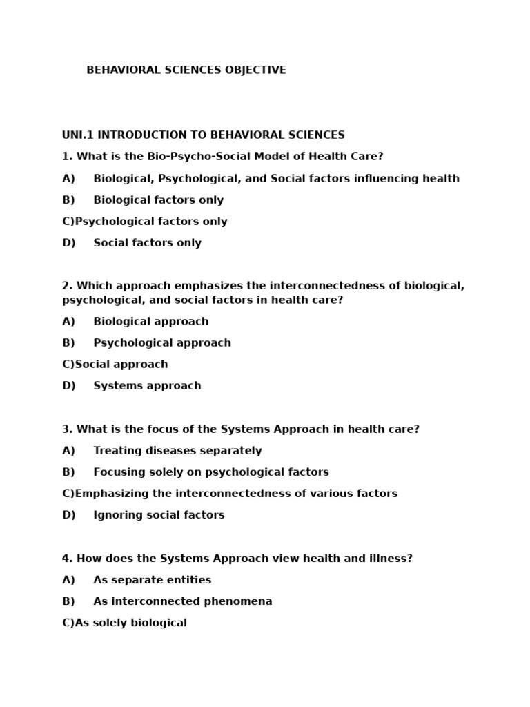 Behavior Science 1st J2nd J3rd Units Mcqs | PDF