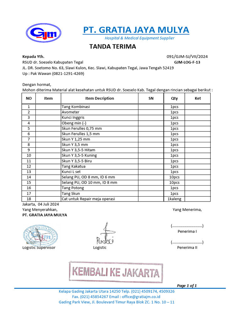 Pt. Gratia Jaya Mulya: Tanda Terima | PDF
