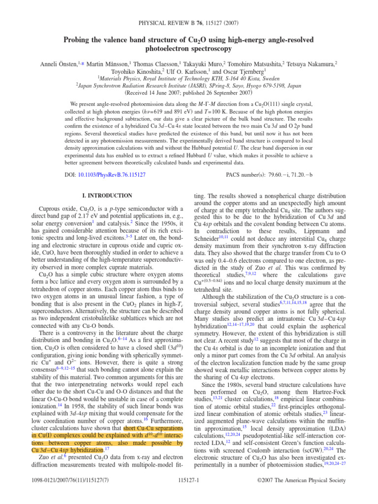 Probing The Valence Band Structure of Cu2O Using High-Energy Angle ...
