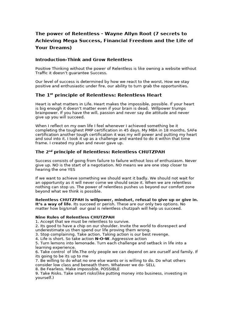 The Power of Relentless - BookSummary | PDF