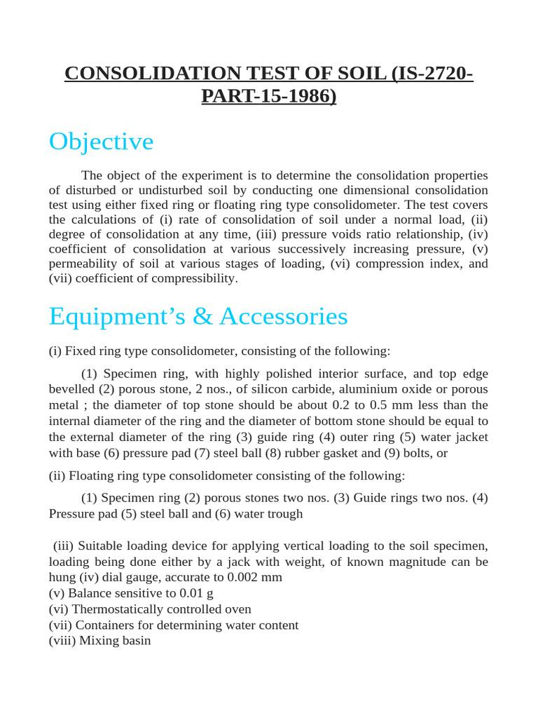 Consolidation Test of Soil | PDF | Materials
