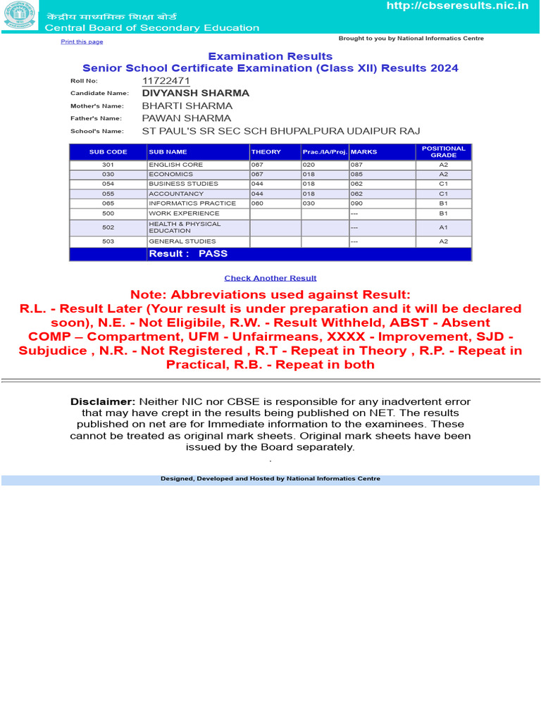 CBSE - Senior School Certificate Examination (Cla | PDF