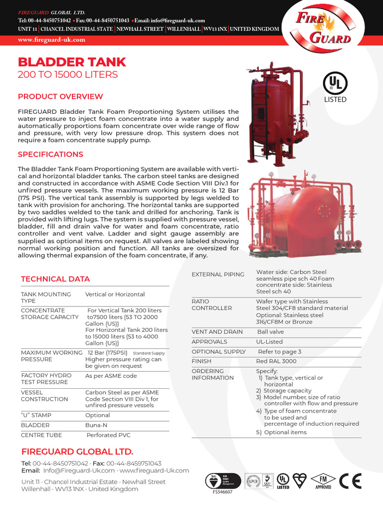 1 Fireguard Bladder Tank Ul Listed | PDF | Valve | Pipe (Fluid Conveyance)
