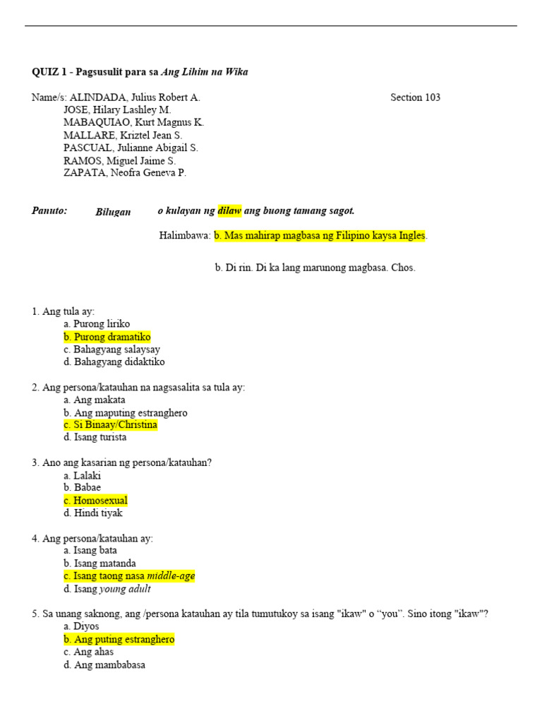 Retorika Section 103 QUIZ 1 PDF | PDF