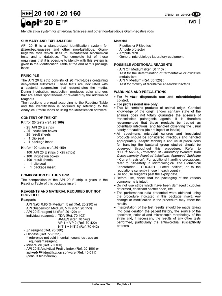Om Biomerieux Test-Kits Ot-20100 Package Insert-20100-And-20160 | PDF