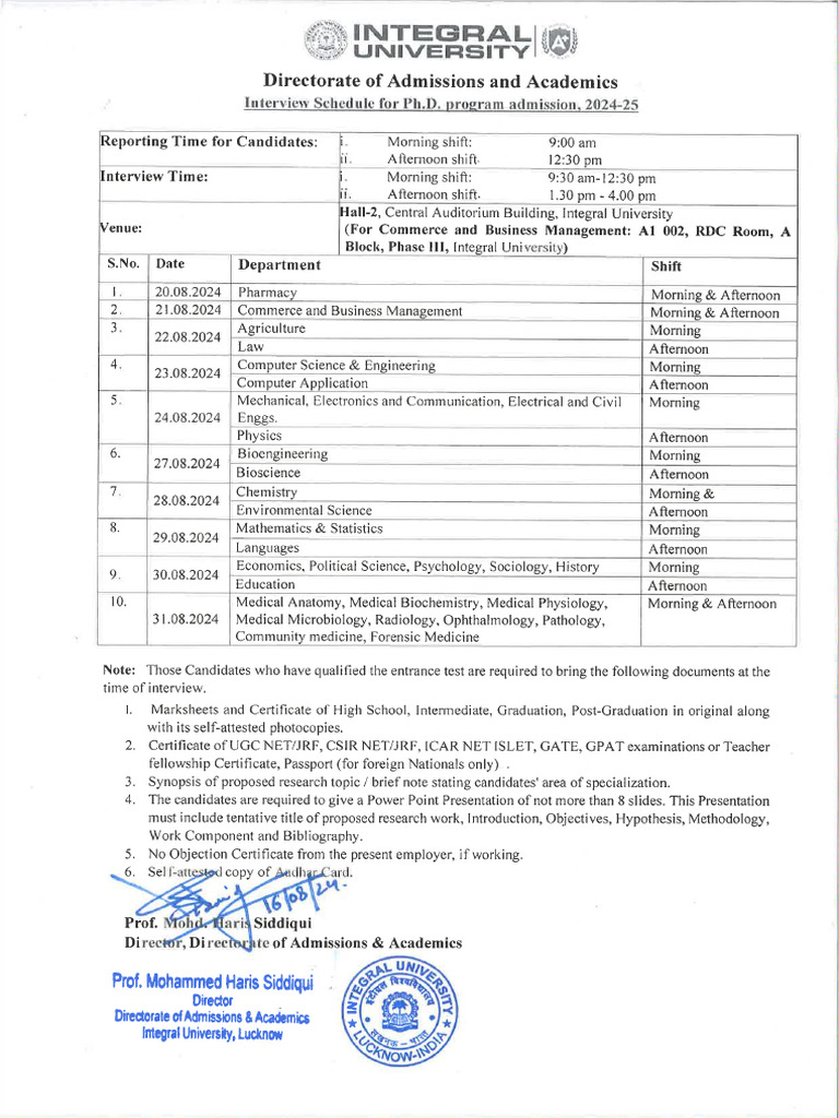 20240816095958990interview Schedule For Ph D Program Admission 2024