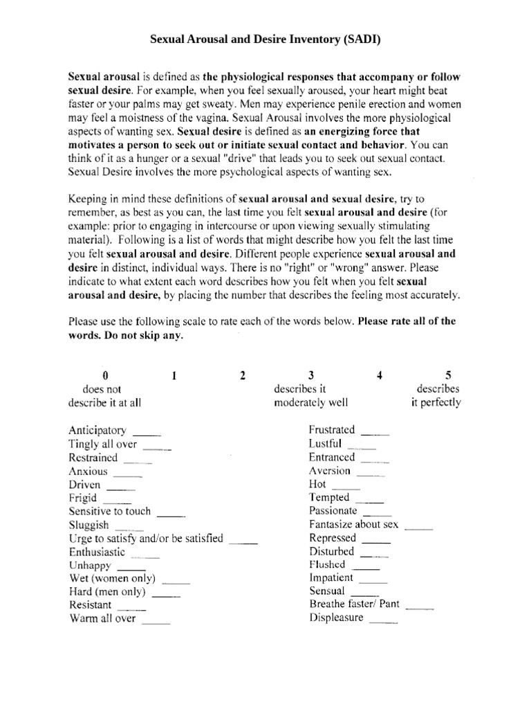 Sexual Arousal and Desire Inventory (SADI) | PDF