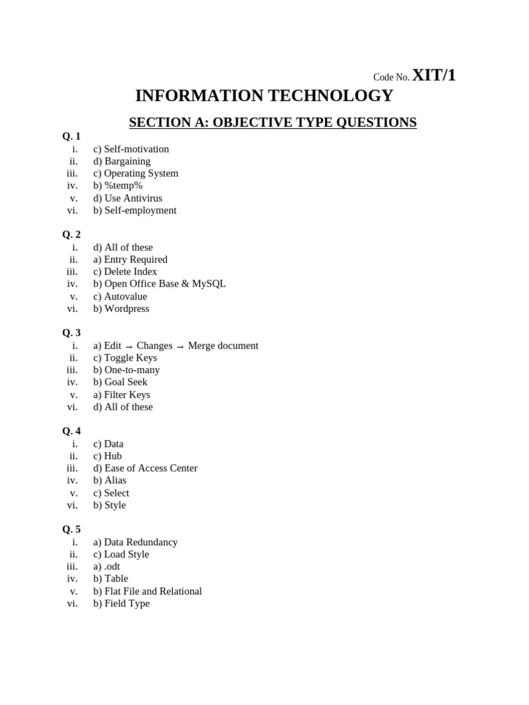 X IT Model Answer Key | PDF