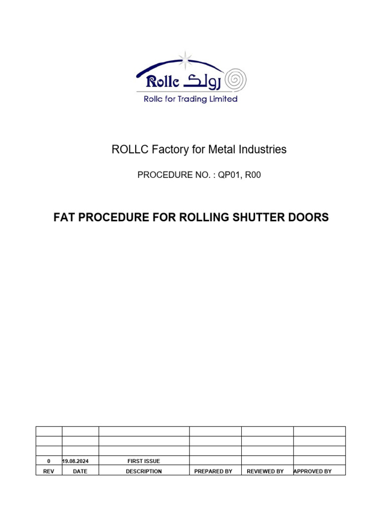 Fat Procedure For Rolling Shutter Door | PDF